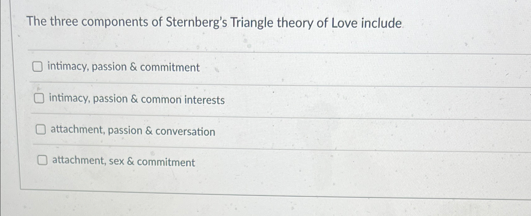 Solved The three components of Sternberg's Triangle theory | Chegg.com