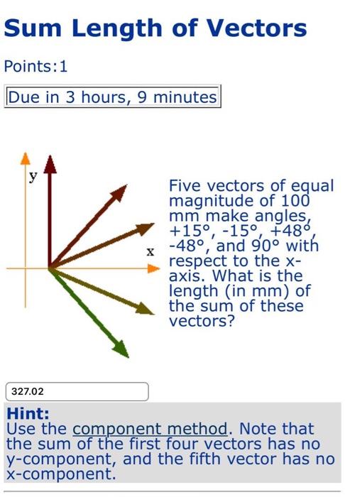 Solved Sum Length of Vectors Points: 1 Five vectors of equal | Chegg.com