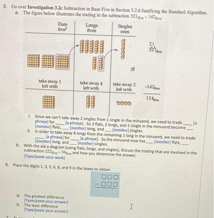 Solved 5. Go over Investigation 3.2c Subtraction in Base | Chegg.com