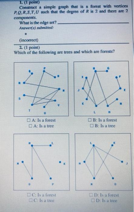 Solved 1. (1 point) Construct a simple graph that is a | Chegg.com