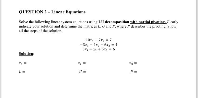 Solved Question 2 ﻿linear Equationssolve The Following