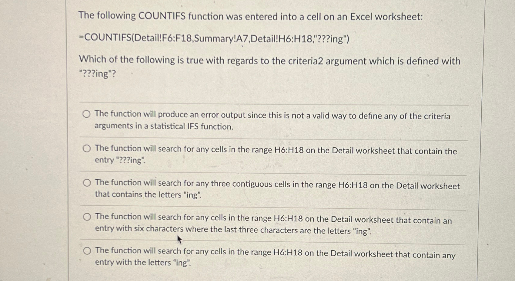 Solved The following COUNTIFS function was entered into a | Chegg.com