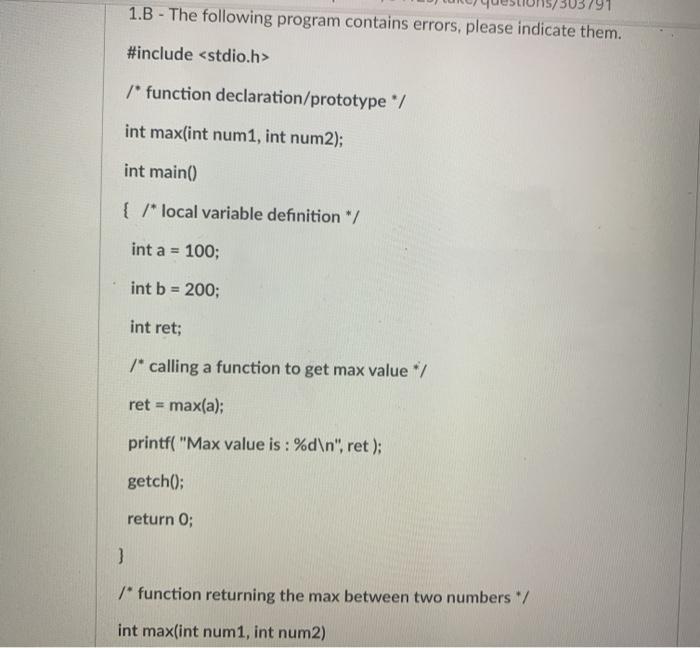 Solved 1.B - The following program contains errors, please | Chegg.com