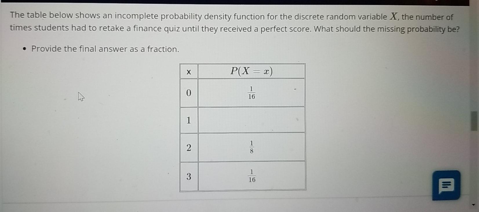 Solved The table below shows an incomplete probability | Chegg.com