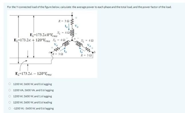 Solved For the Y-connected load of the figure | Chegg.com