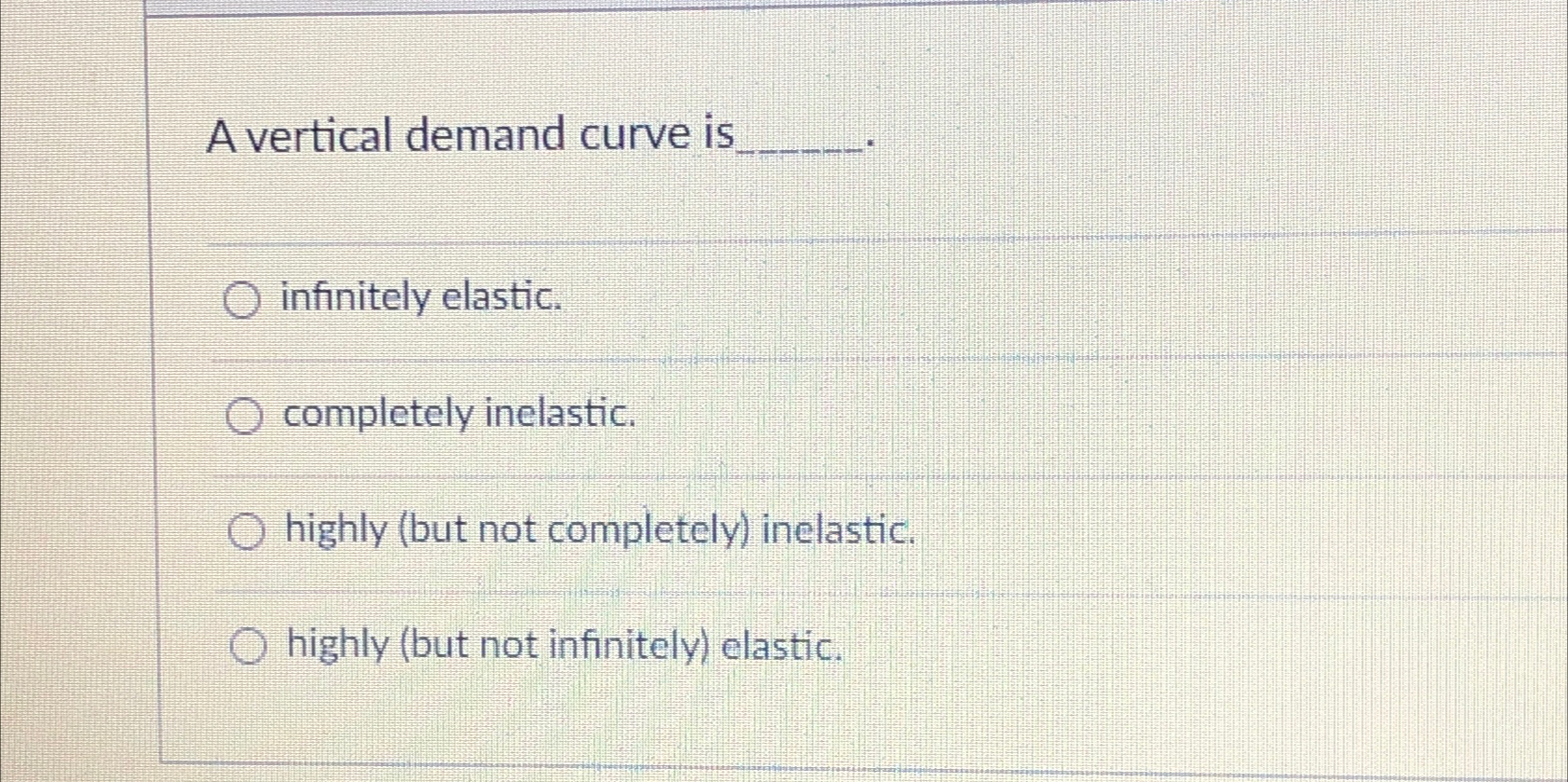 Solved A vertical demand curve isinfinitely | Chegg.com