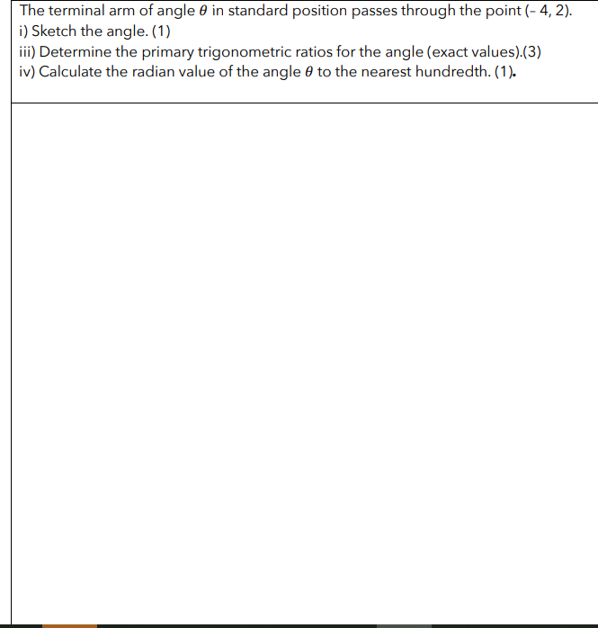 Solved The terminal arm of angle θ ﻿in standard position | Chegg.com