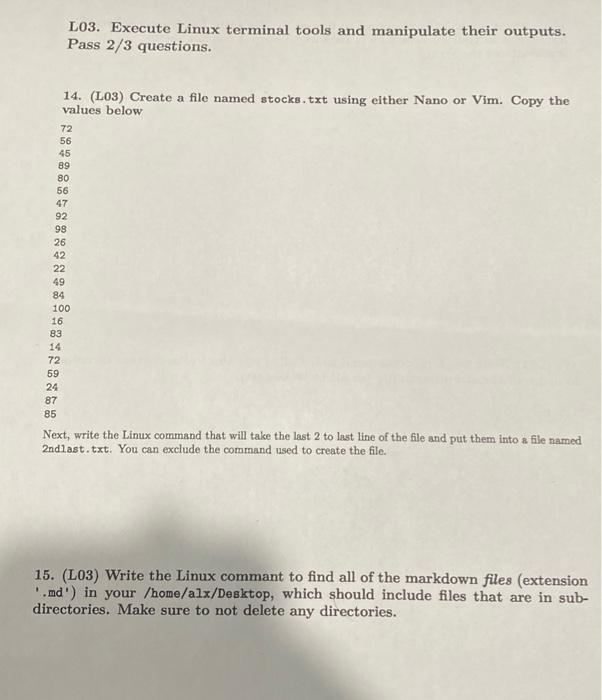 Solved L03. Execute Linux terminal tools and manipulate | Chegg.com