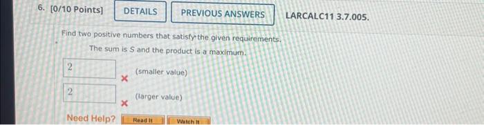 Solved Find two positive numbers that satisfy the given | Chegg.com