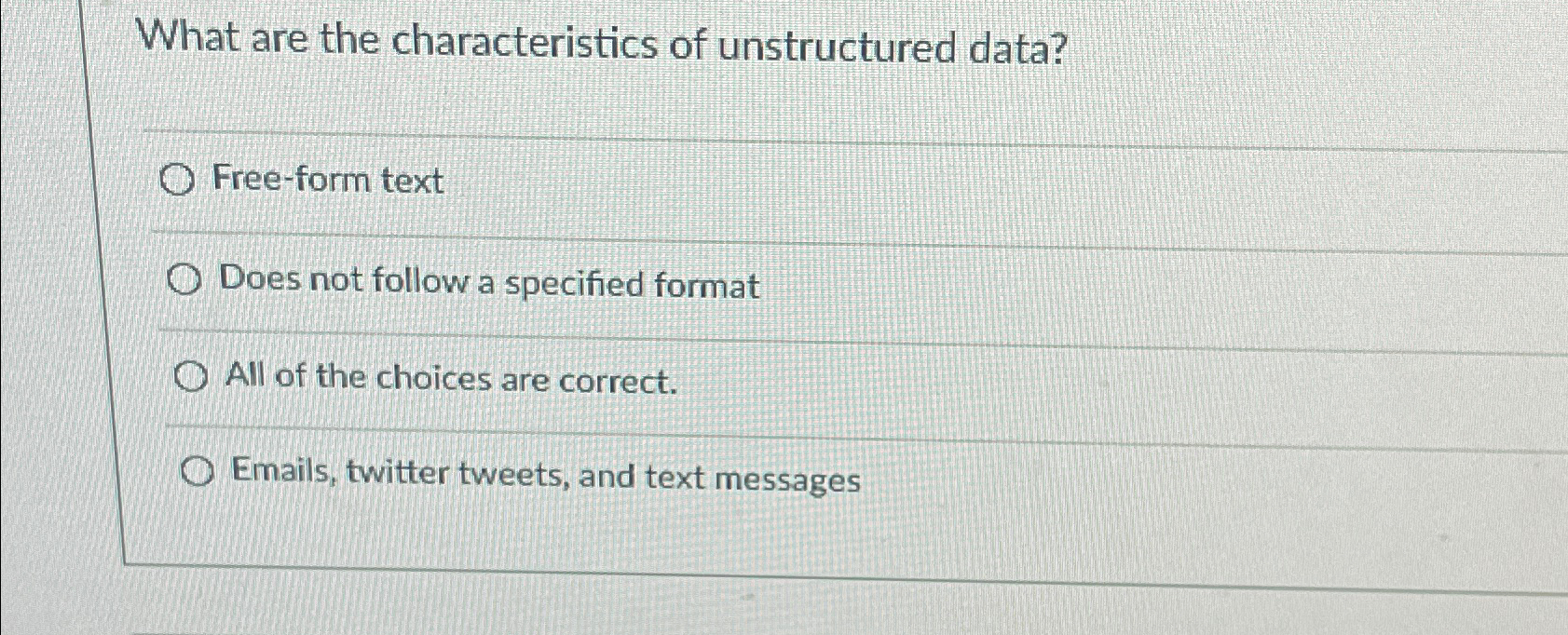 Solved What are the characteristics of unstructured | Chegg.com