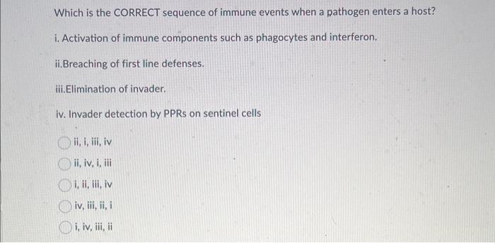 Solved Which is the CORRECT sequence of immune events when a | Chegg.com