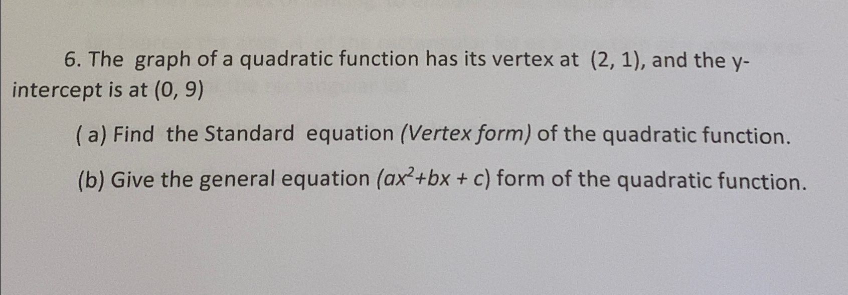 Solved The graph of a quadratic function has its vertex at | Chegg.com