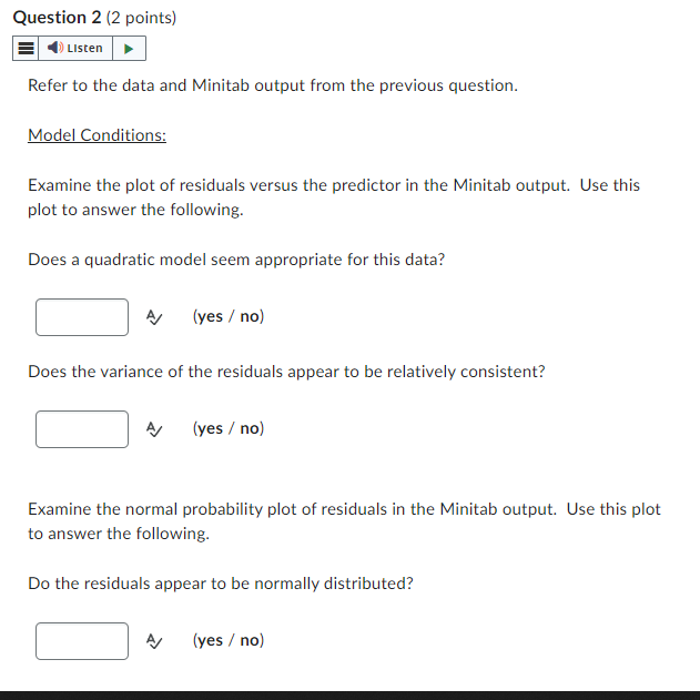 Question 2 (2 ﻿points)Refer to the data and Minitab | Chegg.com