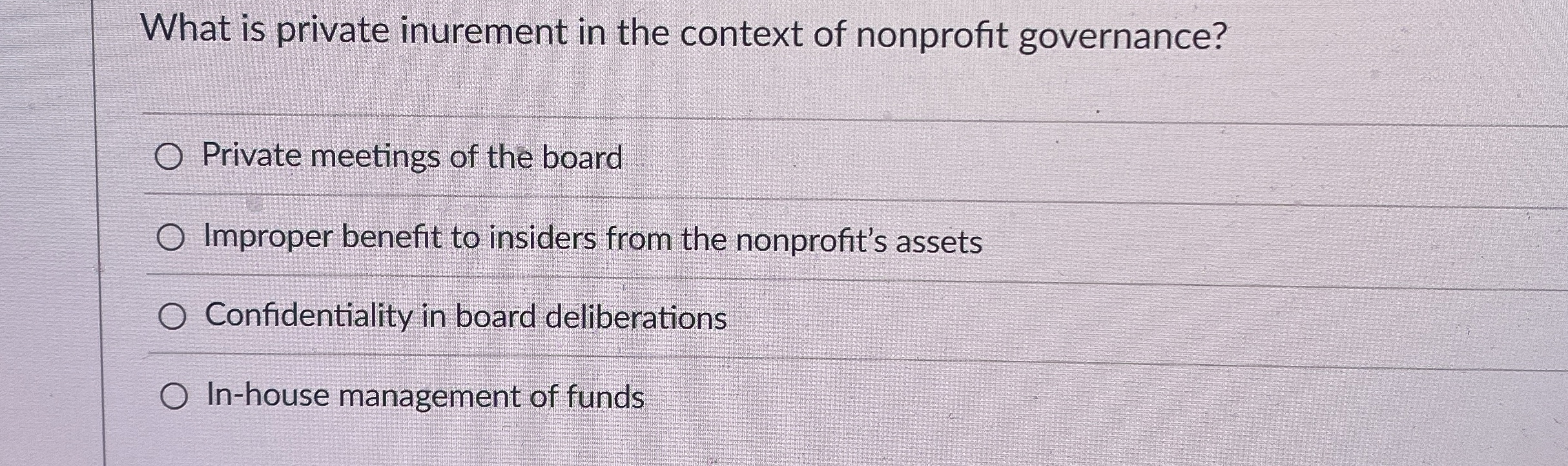 Solved What is private inurement in the context of nonprofit | Chegg.com