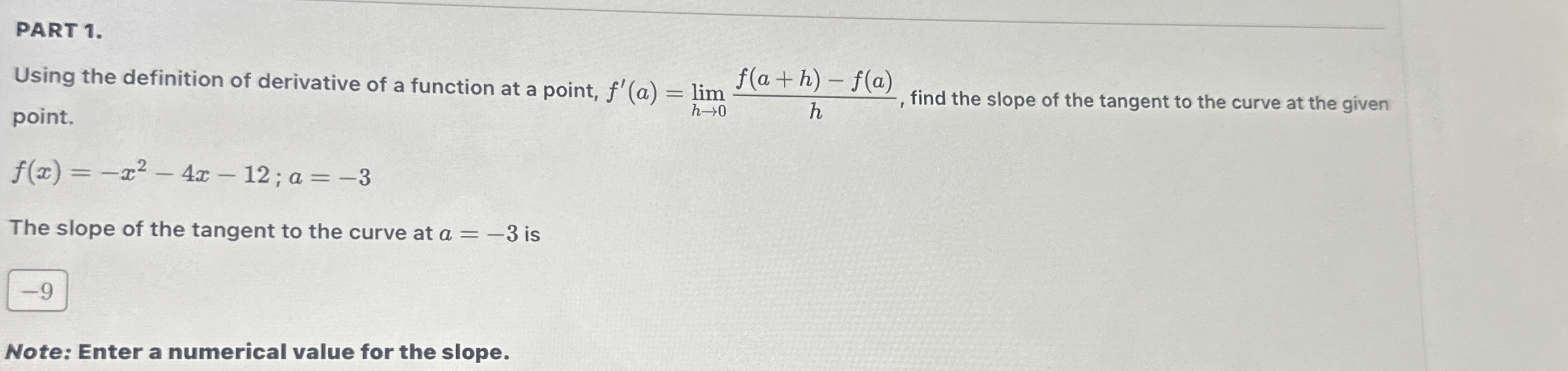 Solved PART 1.Using the definition of derivative of a | Chegg.com