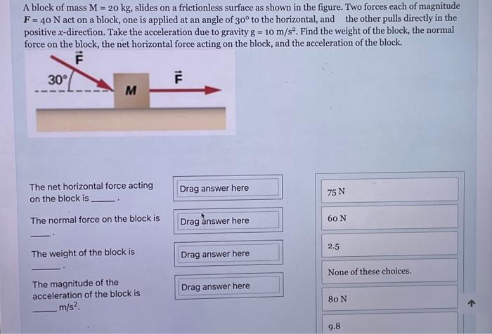 Solved A block of mass M=20 kg, slides on a frictionless | Chegg.com