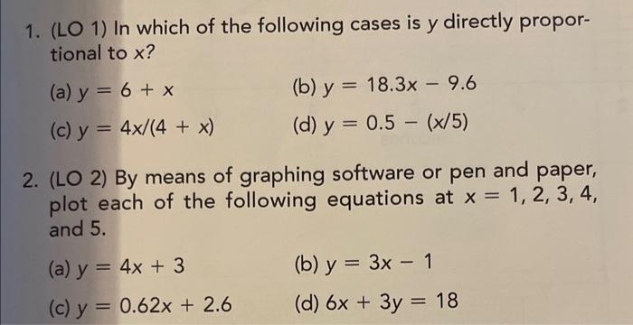 Solved 1. (LO 1) In which of the following cases is y | Chegg.com