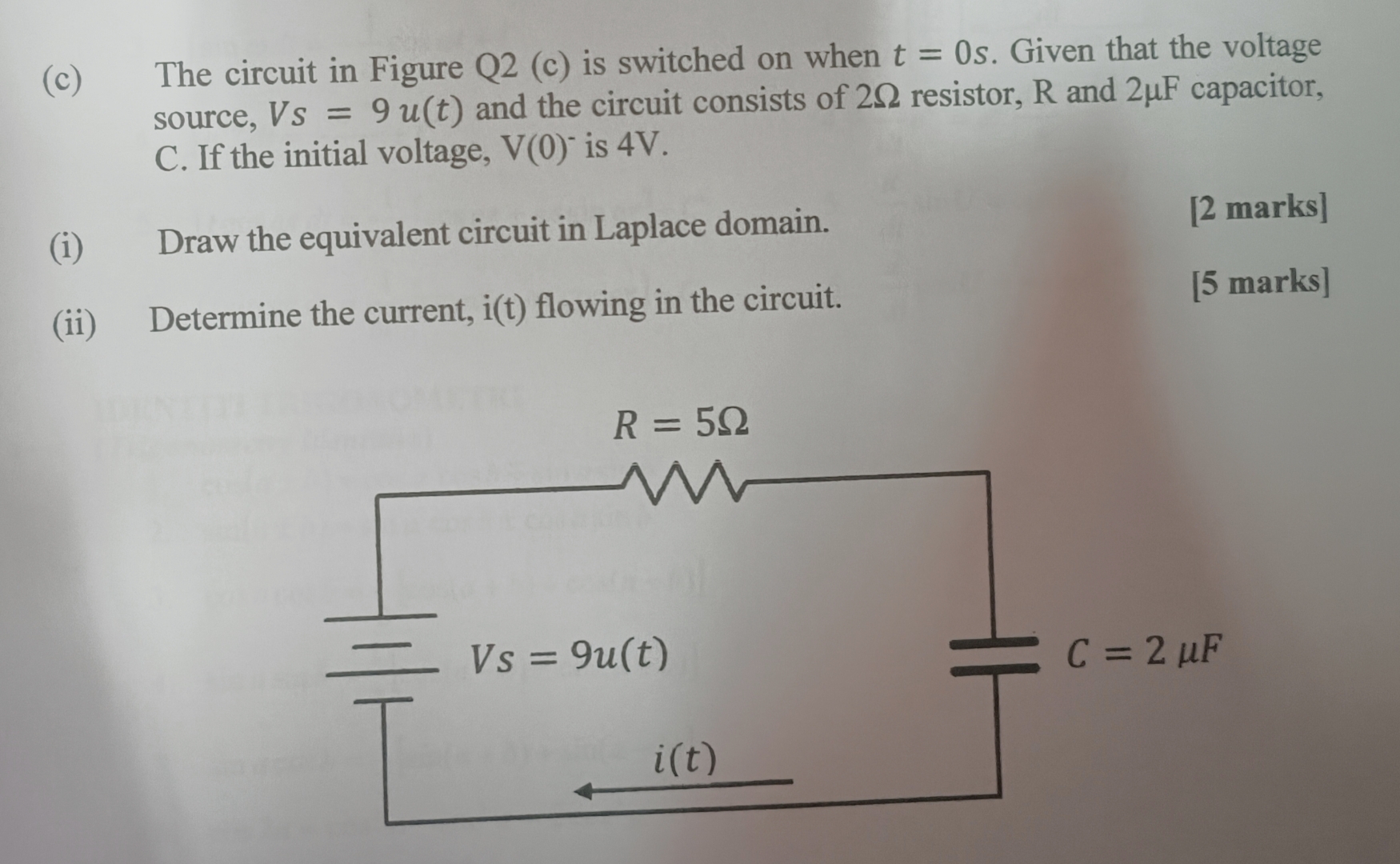 Solved (c) ﻿The circuit in Figure Q2 (c) ﻿is switched on | Chegg.com