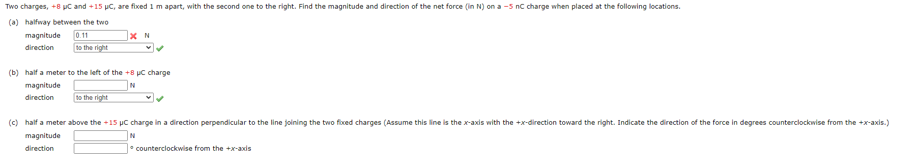 Solved Two charges, +8 µC and +15 µC, ﻿are fixed 1 ﻿m apart, | Chegg.com