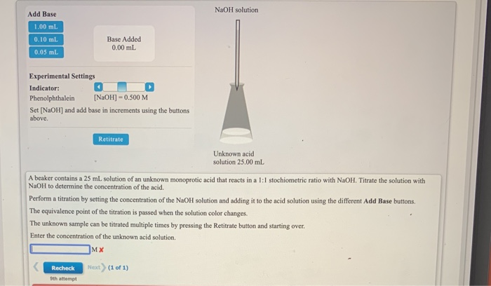 Solved NaOH solution Add Base 1.00 mL 0.10 mL Base Added | Chegg.com