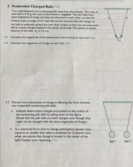 Solved 3. Suspended Charged Balls (10p) Two small identical | Chegg.com