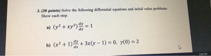 Solved 3. (30 points) Solve the following differential | Chegg.com