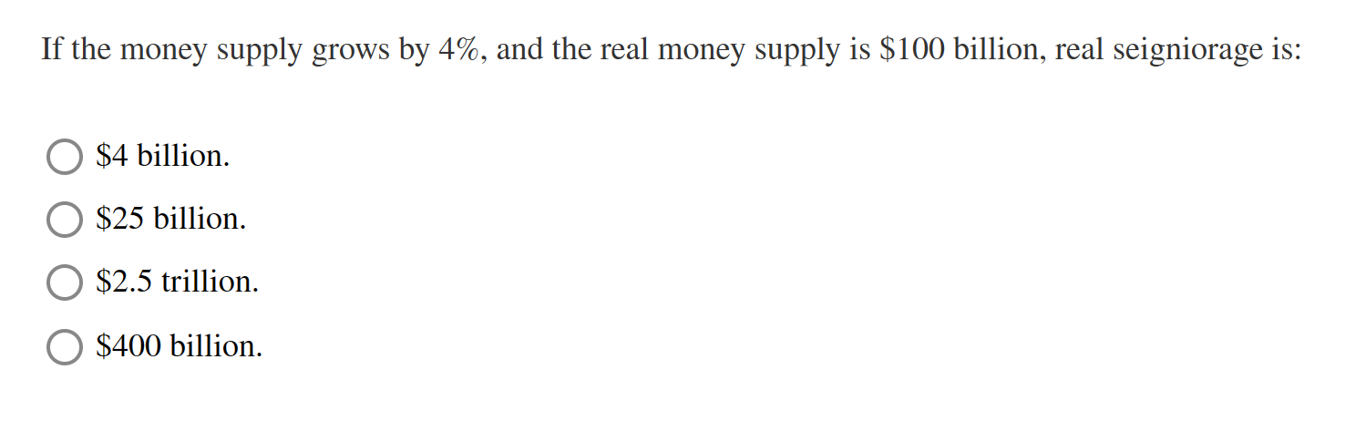 Solved If the money supply grows by 4%, ﻿and the real money | Chegg.com