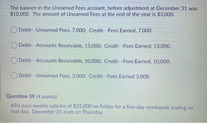 Solved The balance in the Unearned Fees account, before | Chegg.com