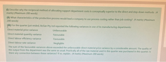 Solved (1) Describe why the reciprocal method of allocating | Chegg.com