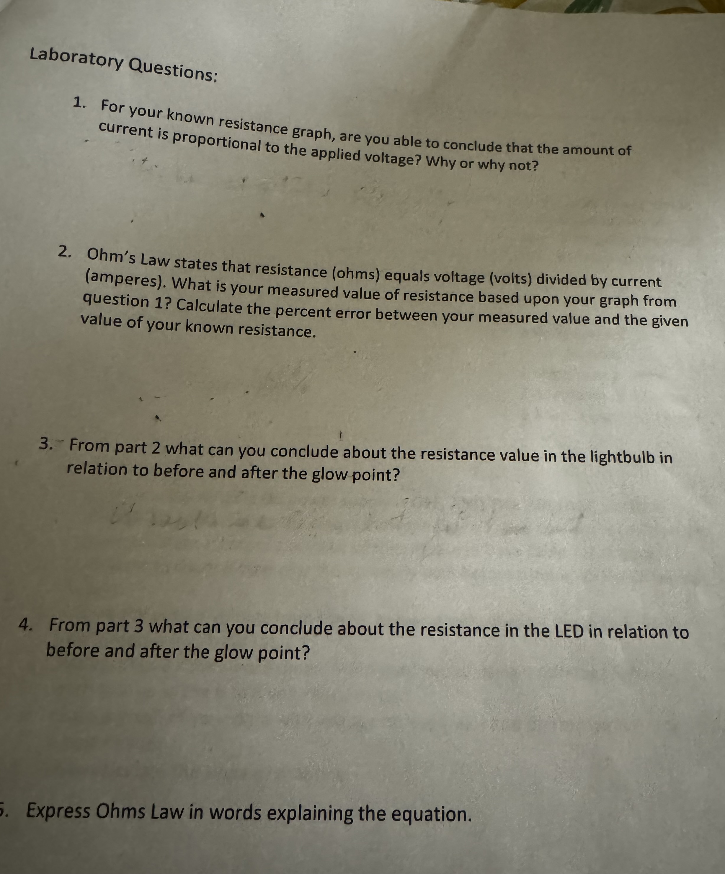 Solved Laboratory Questions:For your known resistance graph, | Chegg.com