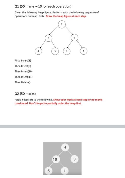 Solved Q1 (50 marks - 10 for each operation) Given the | Chegg.com