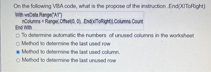 Solved On the following VBA code, what is the propose of the | Chegg.com