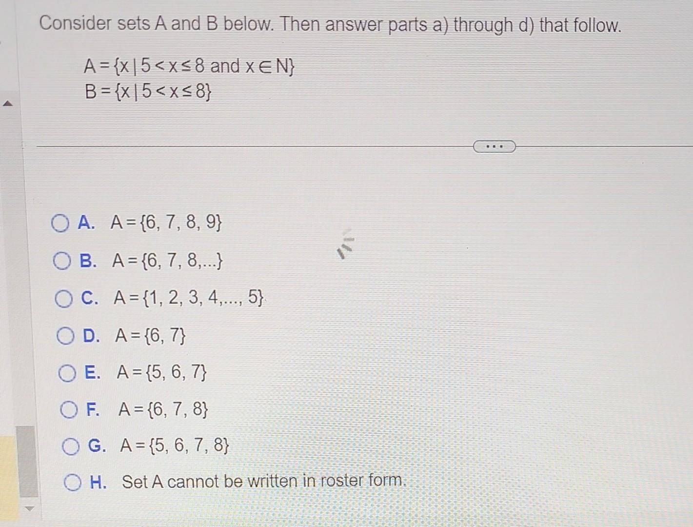Solved Consider sets A and B below. Then answer parts a) | Chegg.com
