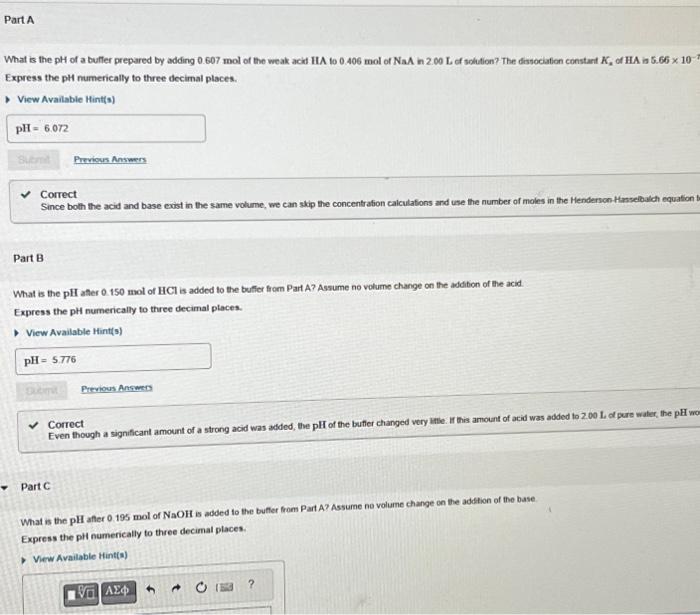 Solved ±pH Changes in Buffers When a solution contains a | Chegg.com