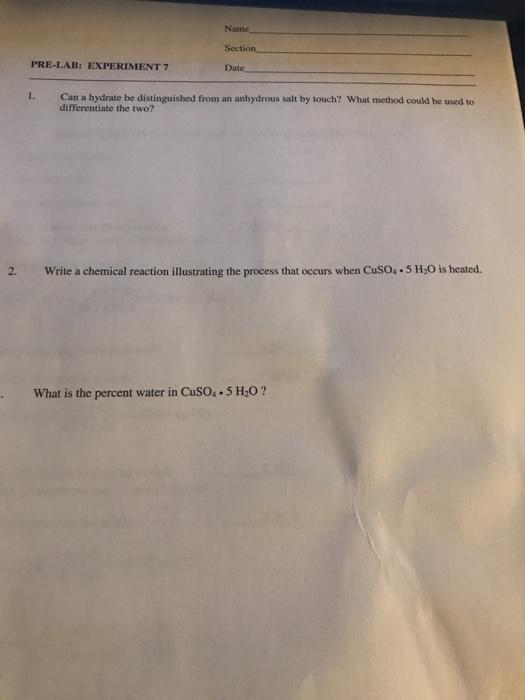 Solved Name Section PRE-LAB: EXPERIMENT 7 Date 1. Can a | Chegg.com