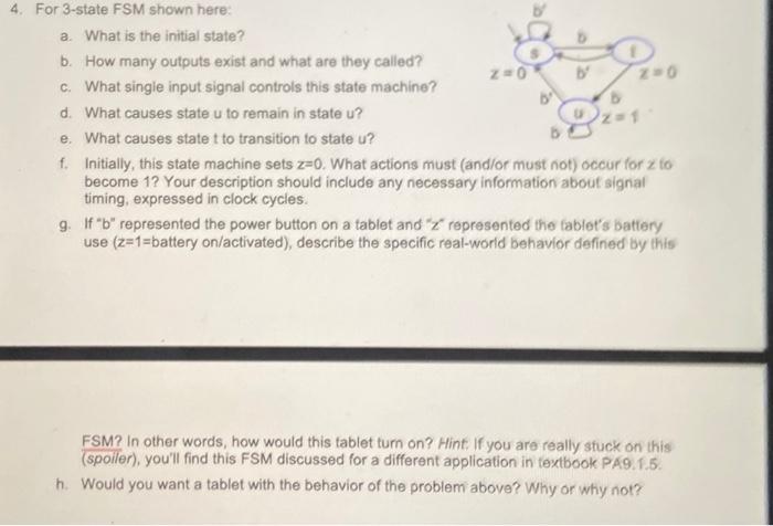 Solved 4. For 3-state FSM shown here: a. What is the initial | Chegg.com