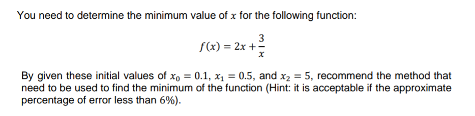 Solved You need to determine the minimum value of x for the | Chegg.com