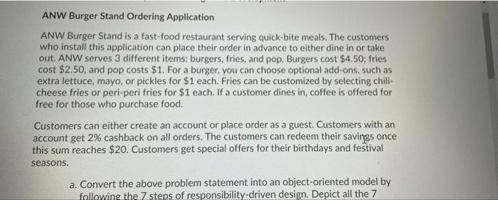 Solved ANW Burger Stand Ordering Application ANW Burger | Chegg.com