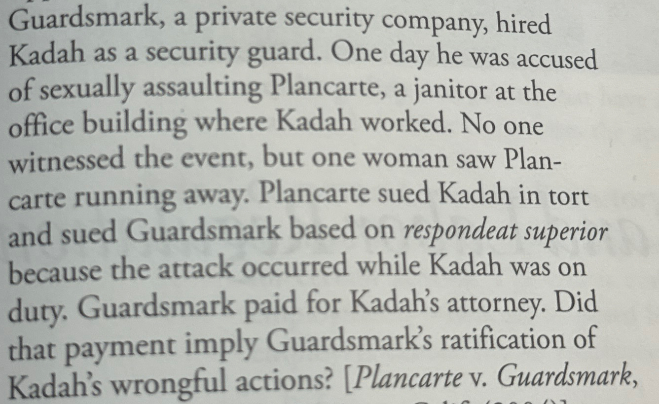 Solved Guardsmark, a private security company, hired Kadah | Chegg.com