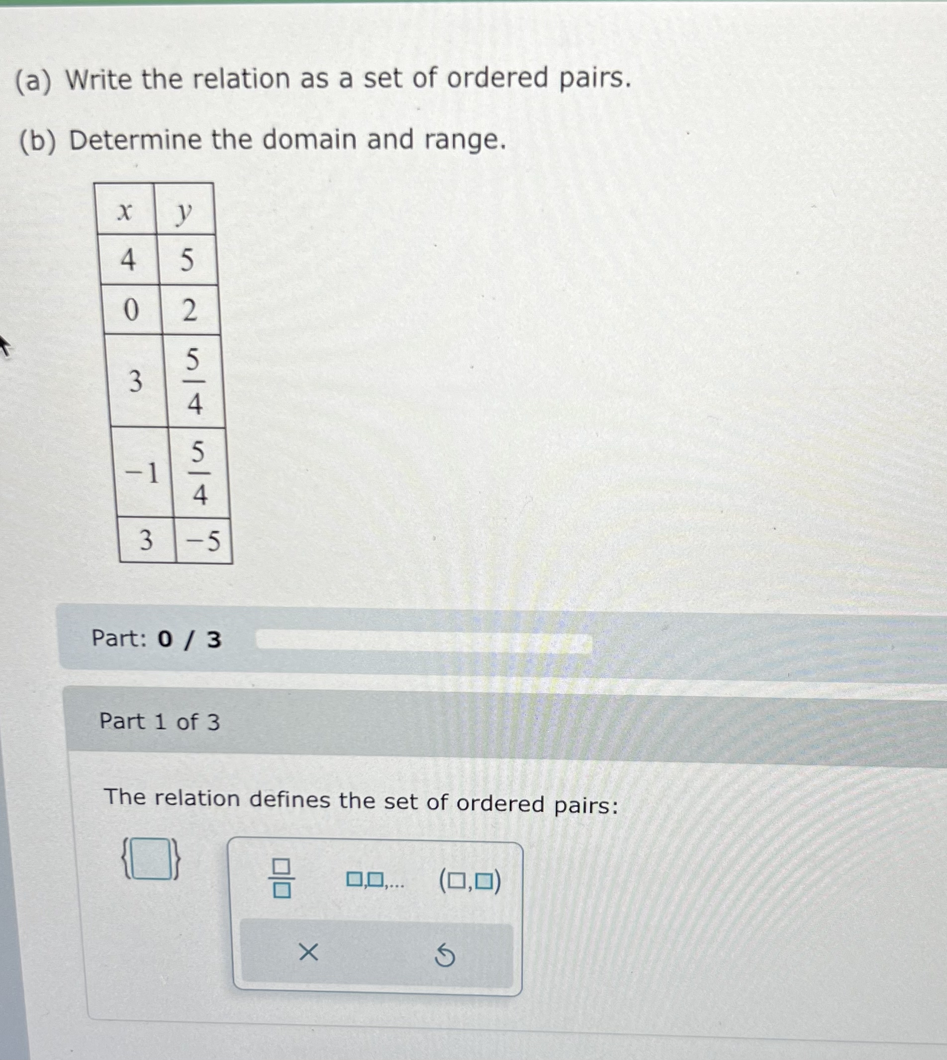 Solved (a) ﻿Write the relation as a set of ordered pairs.(b) | Chegg.com