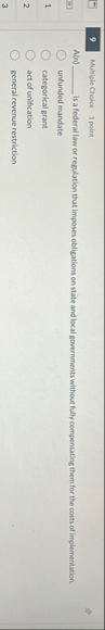 Solved 9Multiple Choice 1 ﻿pointA(n) ﻿Is a federal law or | Chegg.com