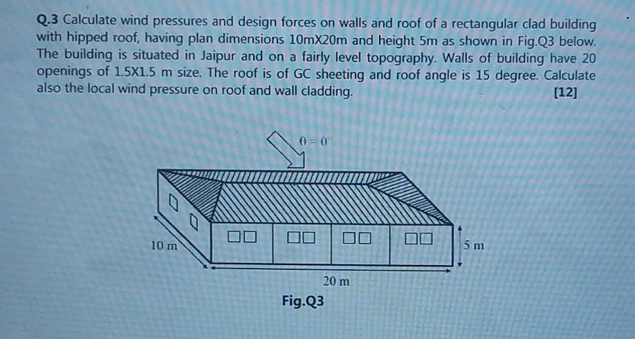 Solved Q.3 Calculate wind pressures and design forces on | Chegg.com