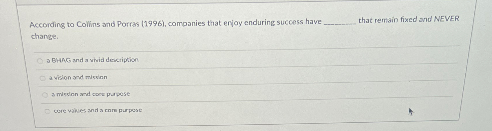 Solved According to Collins and Porras (1996), ﻿companies | Chegg.com