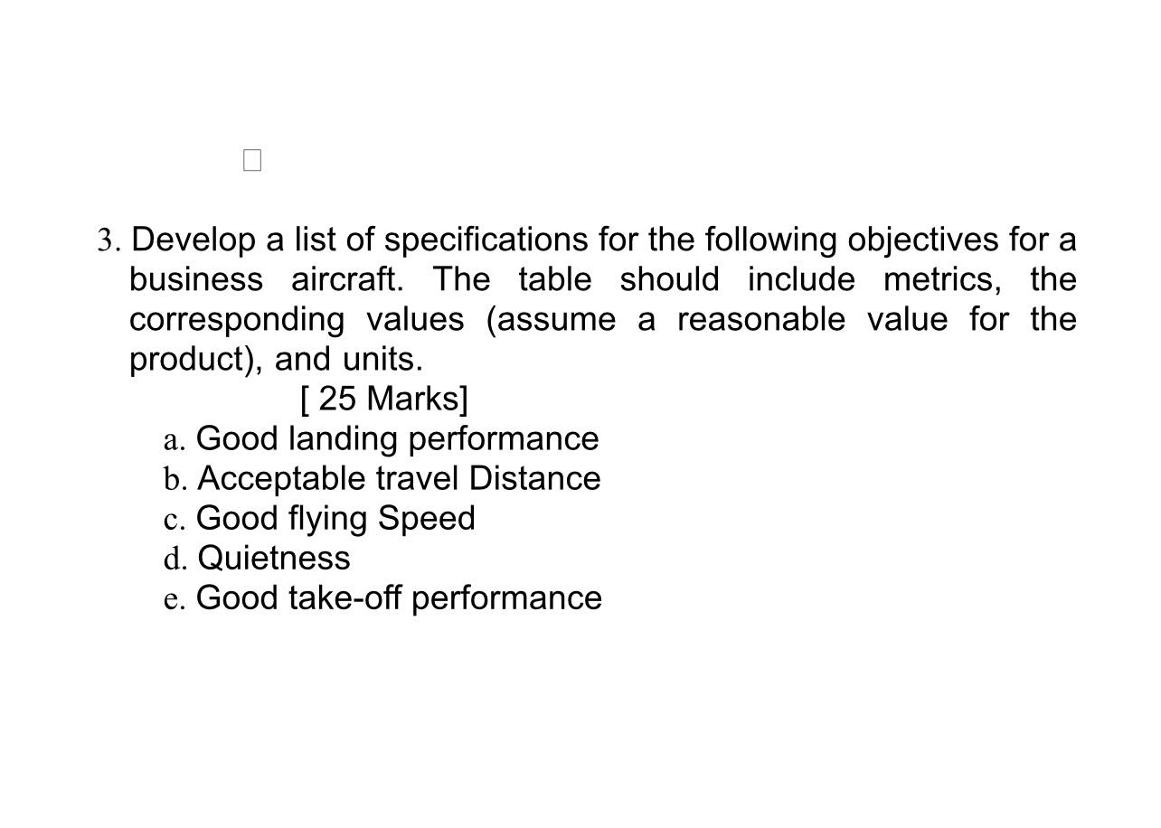 Solved Develop a list of specifications for the following | Chegg.com
