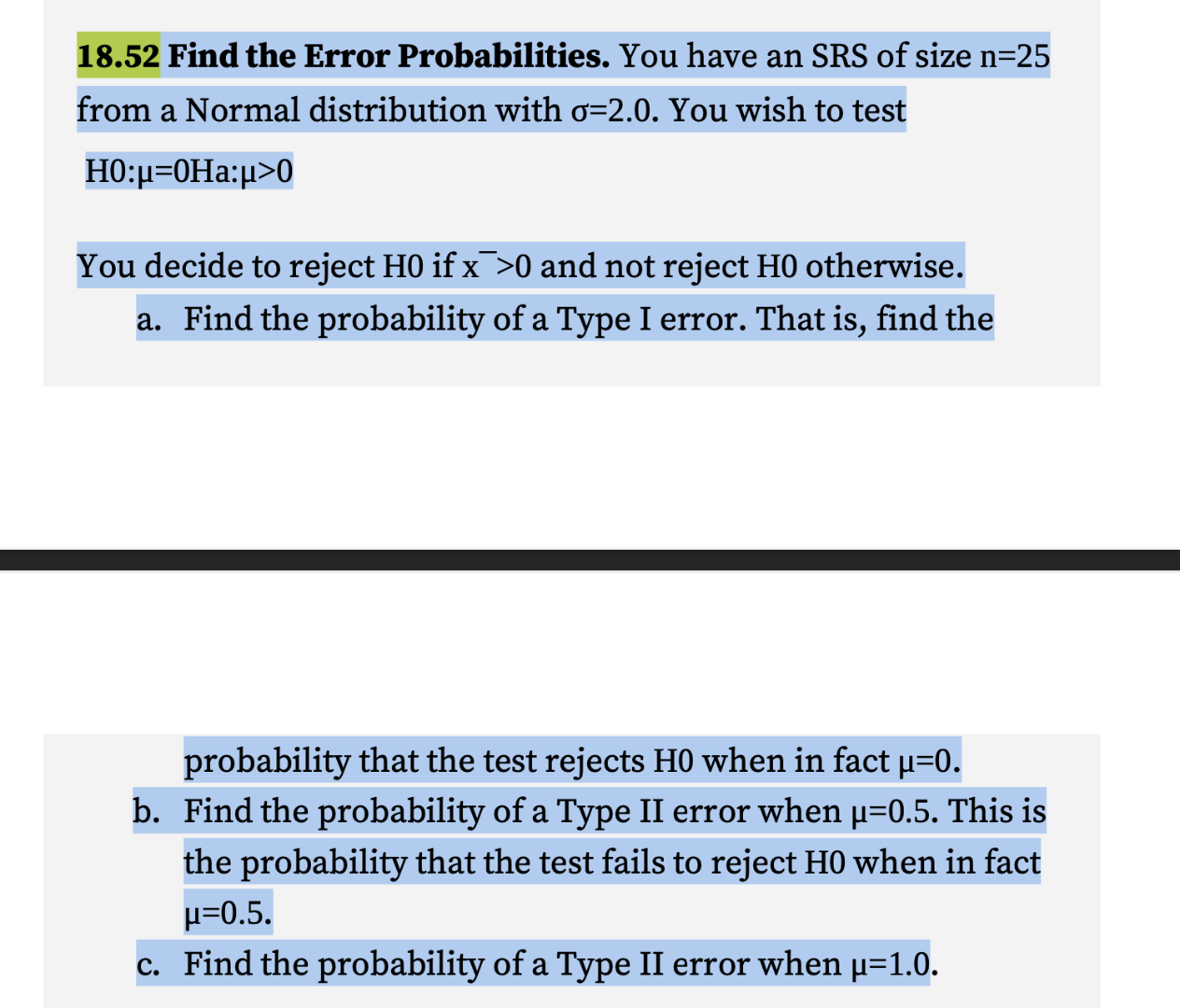 Solved 18.52 Find the Error Probabilities. You have an SRS | Chegg.com