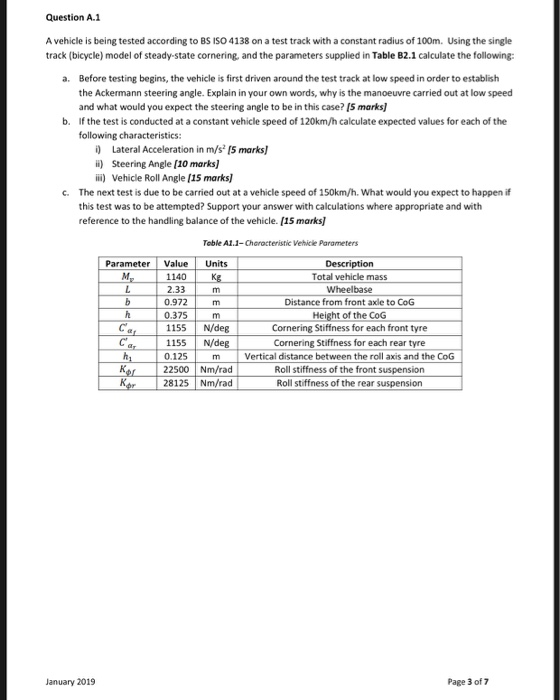 Question A.1 A vehicle is being tested according to | Chegg.com