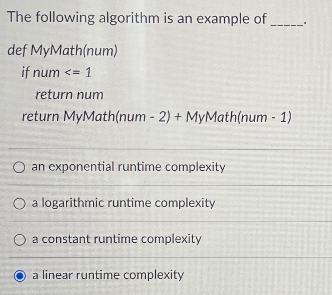 Solved The following algorithm is an example of q,def | Chegg.com
