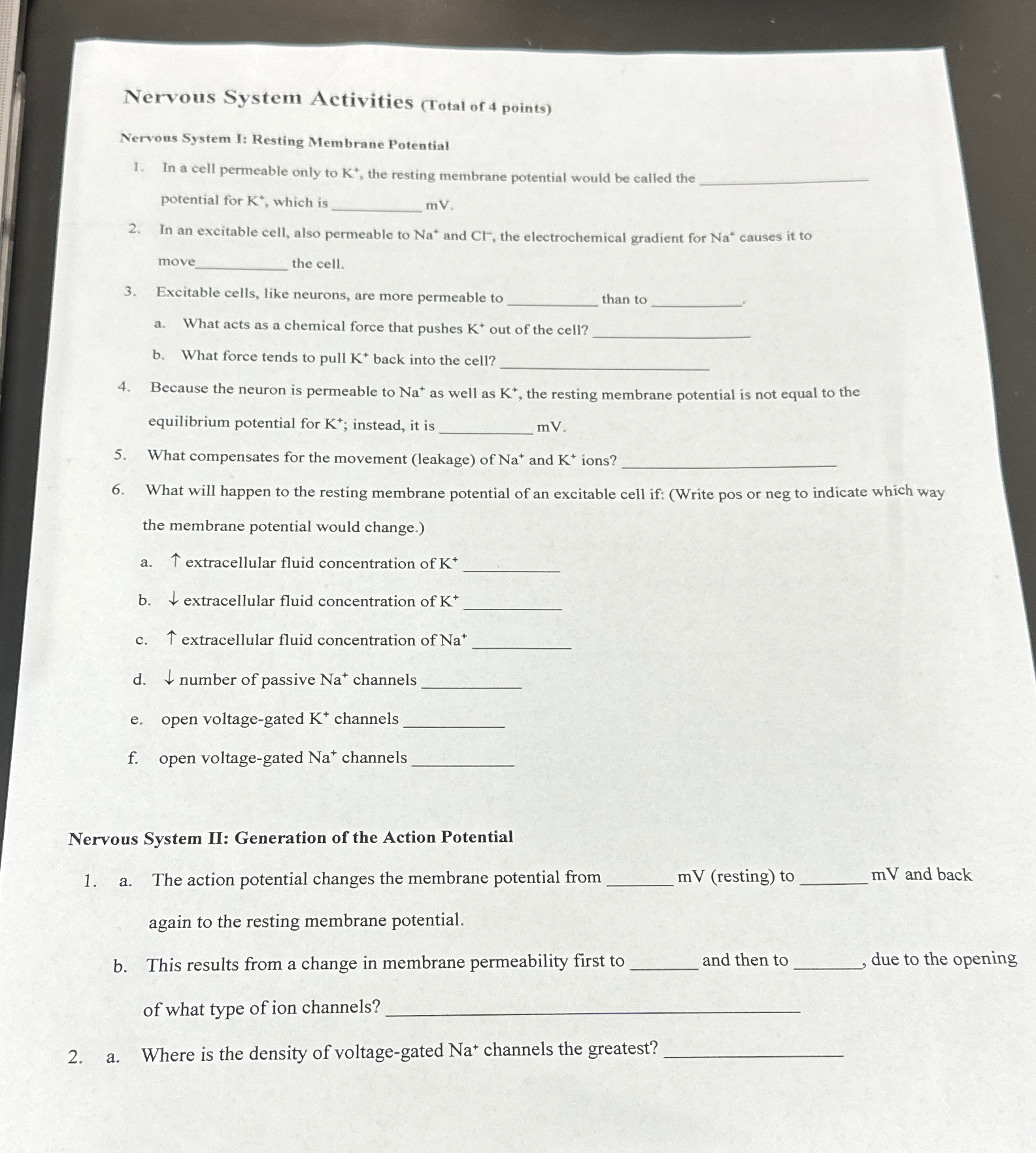 Solved Nervous System Activities (Total of 4 ﻿points)Nervous | Chegg.com