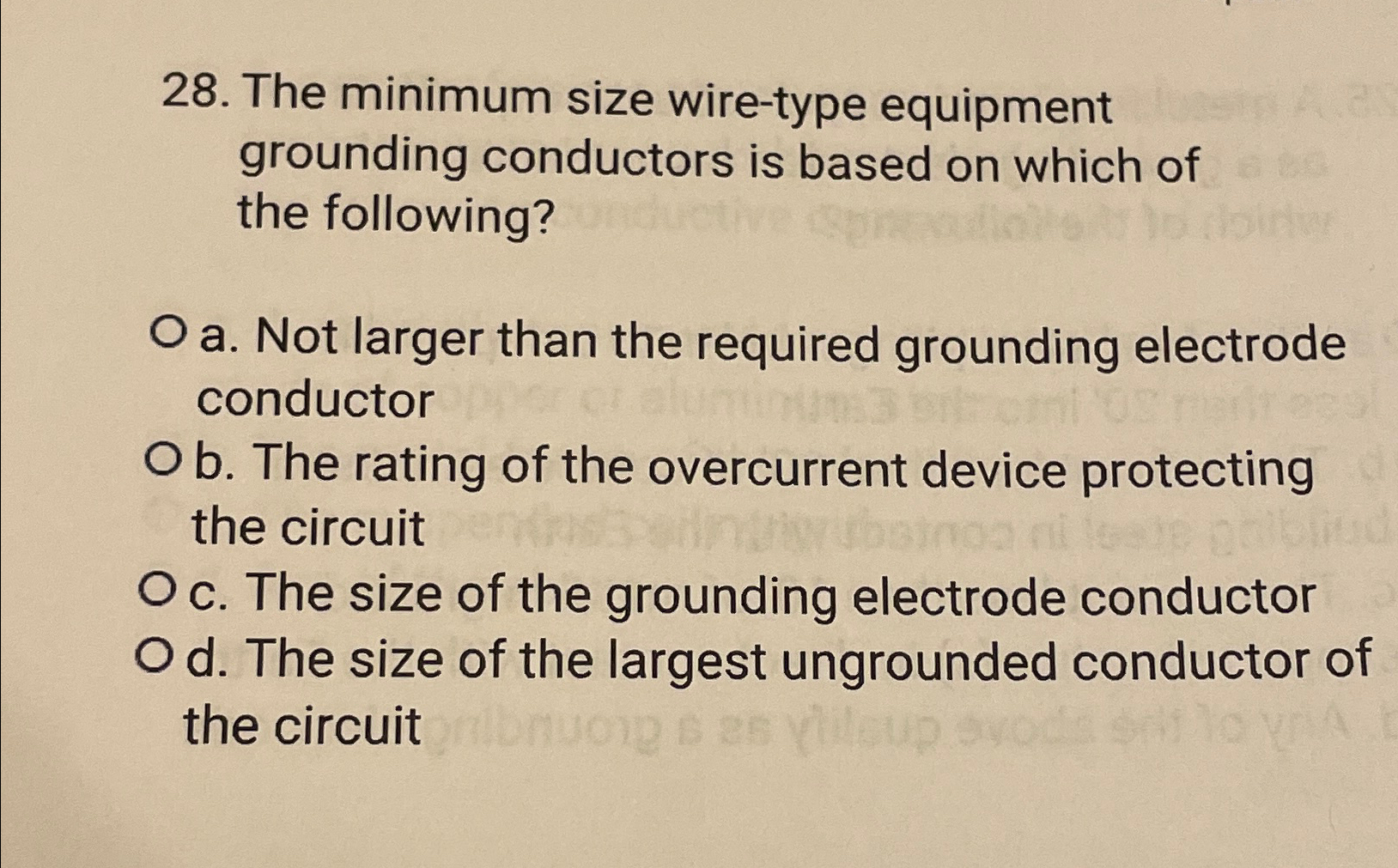 Solved The minimum size wire-type equipment grounding | Chegg.com