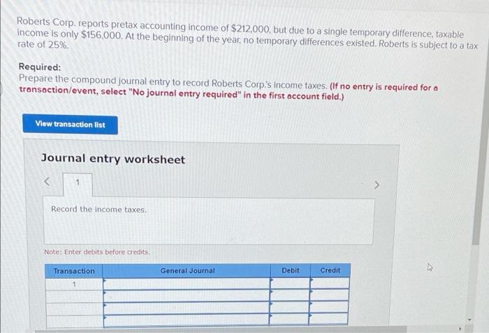 Solved Roberts Corp. reports pretax accounting income of | Chegg.com